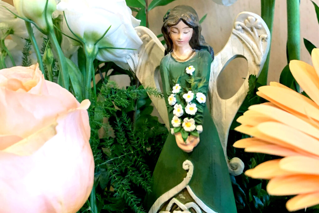 Irish Angel with Cross – Gibbons Funeral Home – Flower Store
