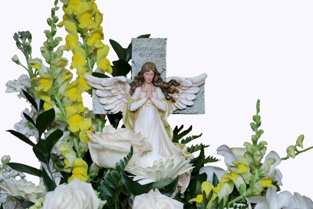 Memorial Angel with Cross – Gibbons Funeral Home – Flower Store